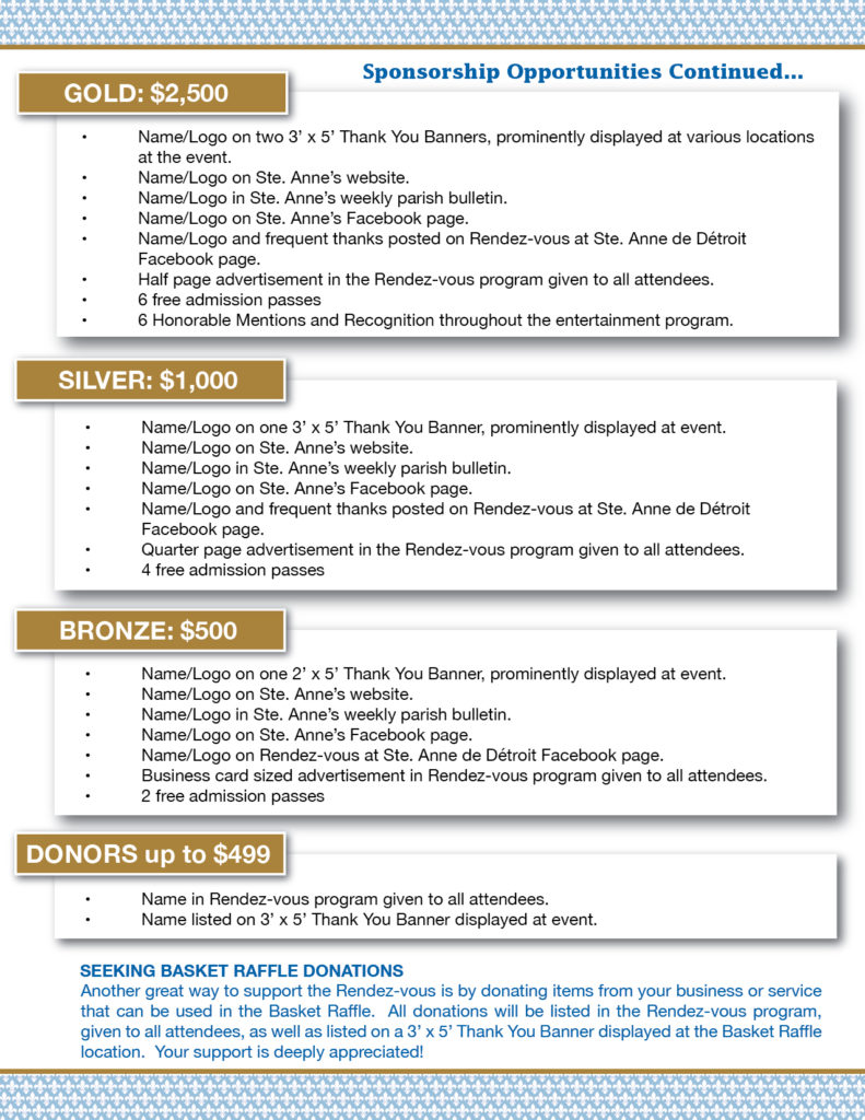 Sponsorship gold silver bronze - Sainte Anne de Detroit