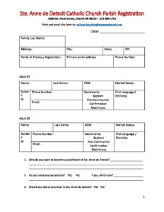 Parish Registration Form - Sainte Anne de Detroit